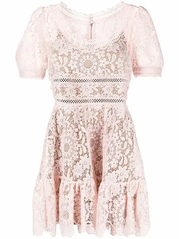 Self-Portrait Lace-Detail Short-Sleeved Mini Dress In Pink - 20% Off |  Editorialist