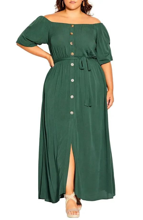 City Chic Off The Shoulder Maxi Dress - Jungle | Editorialist