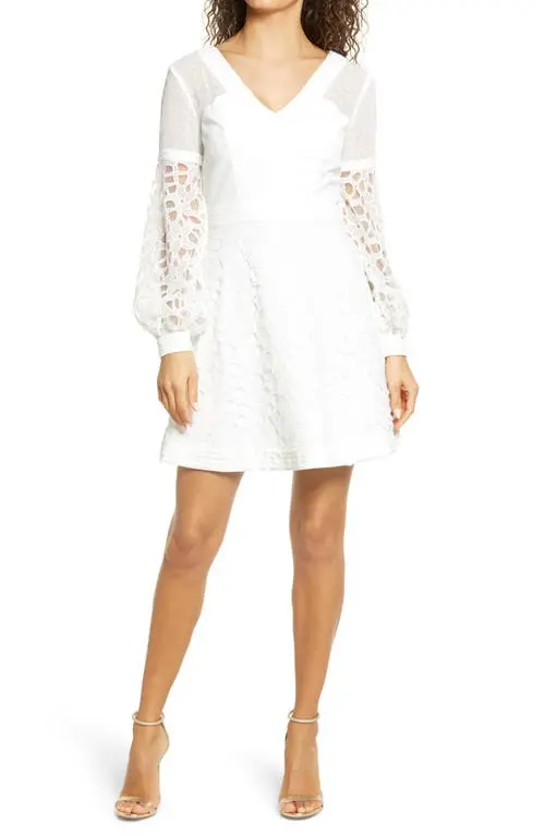 Chi Chi London Leta Lace Long Sleeve Dress - White | Editorialist