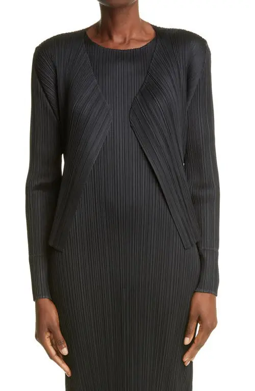 Issey Miyake Pleated Crop Cardigan - Black