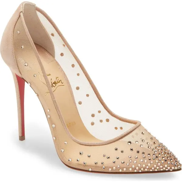 CHRISTIAN LOUBOUTIN Mini Glitter Follies Strass Pump - Light Silk