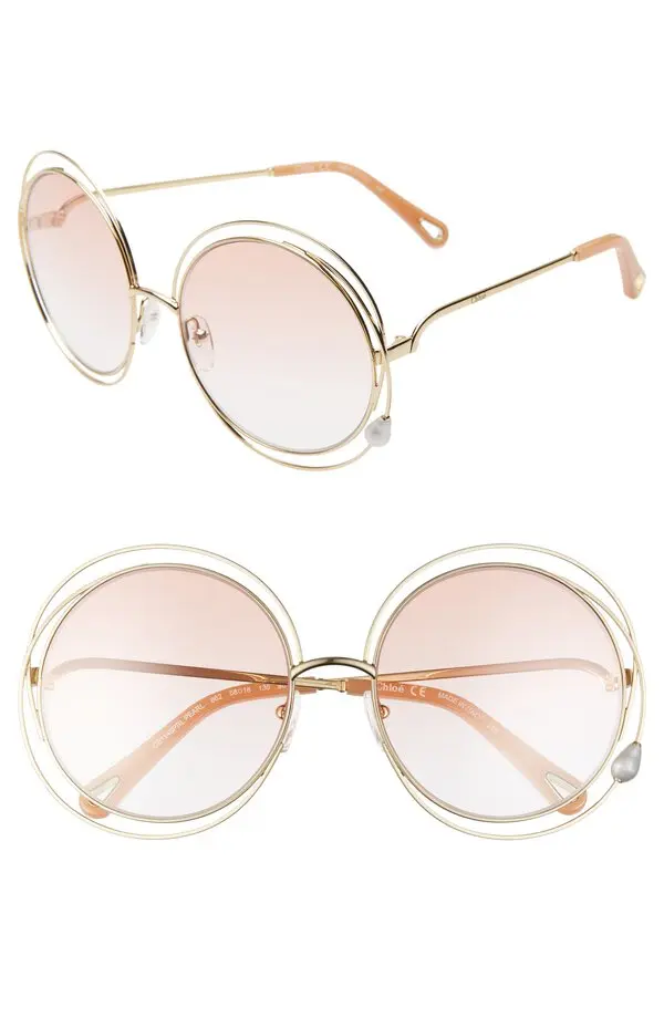 Chloé Carlina 58mm Round Sunglasses Gold/ Gradient Peach