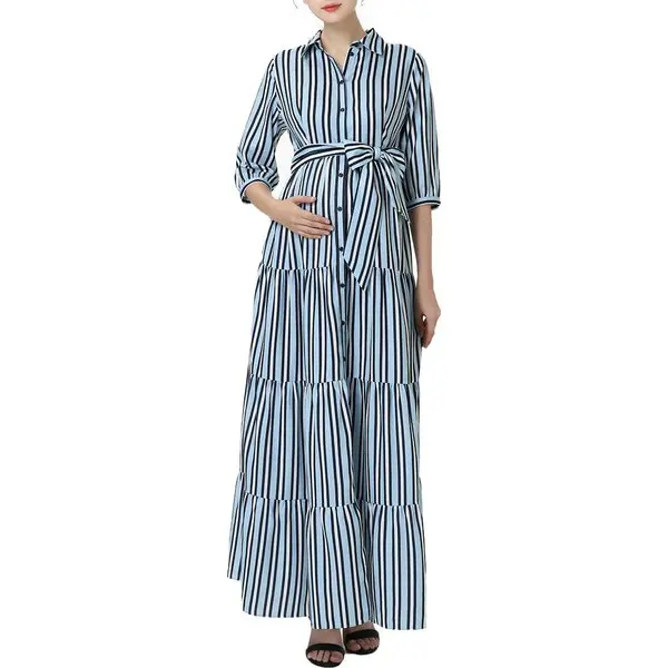 KIMI + KAI Stripe Belted Maternity/nursing Maxi Dress