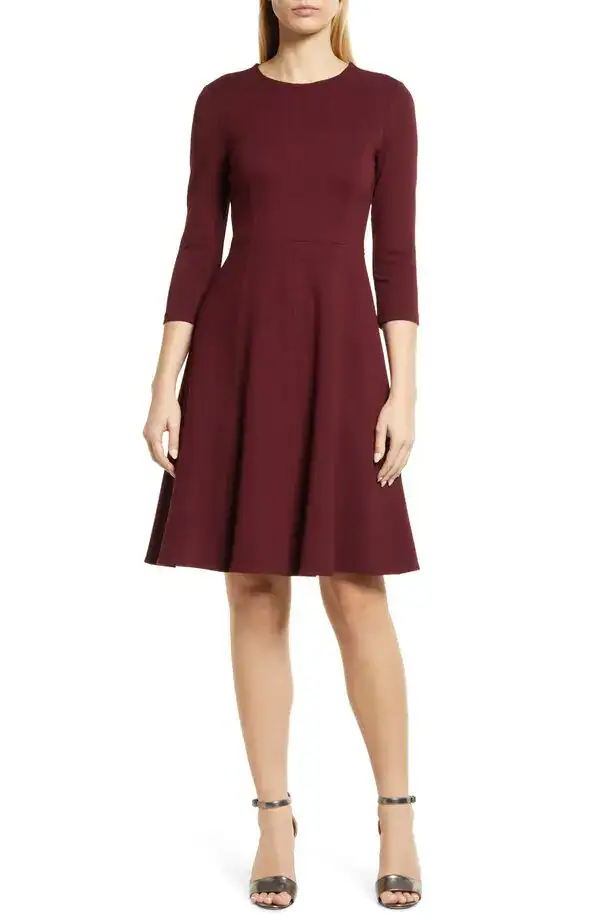 Eliza J Seamed Fit & Flare Stretch Knit Dress In Wine - 65% Off |  Editorialist