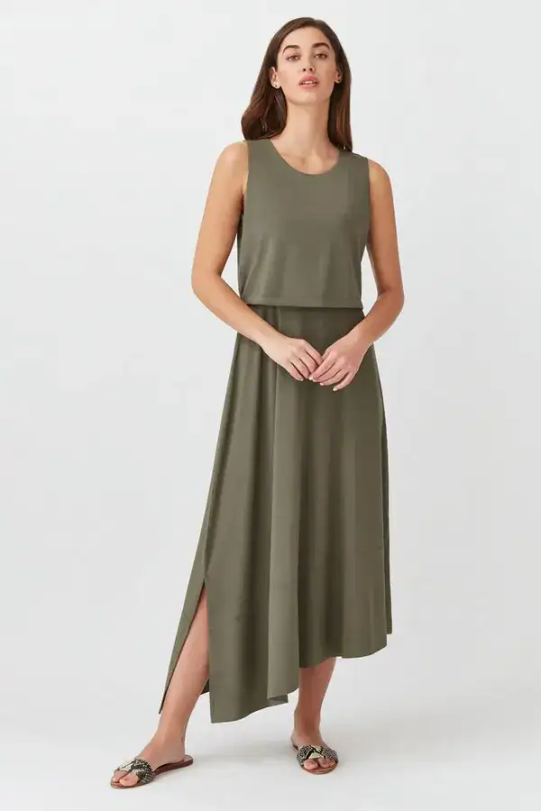 Cuyana Asymmetrical Overlay Dress - Olive | Editorialist