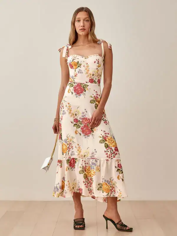 Reformation Nikita Midi Dress In Bouquet 50% Off Editorialist