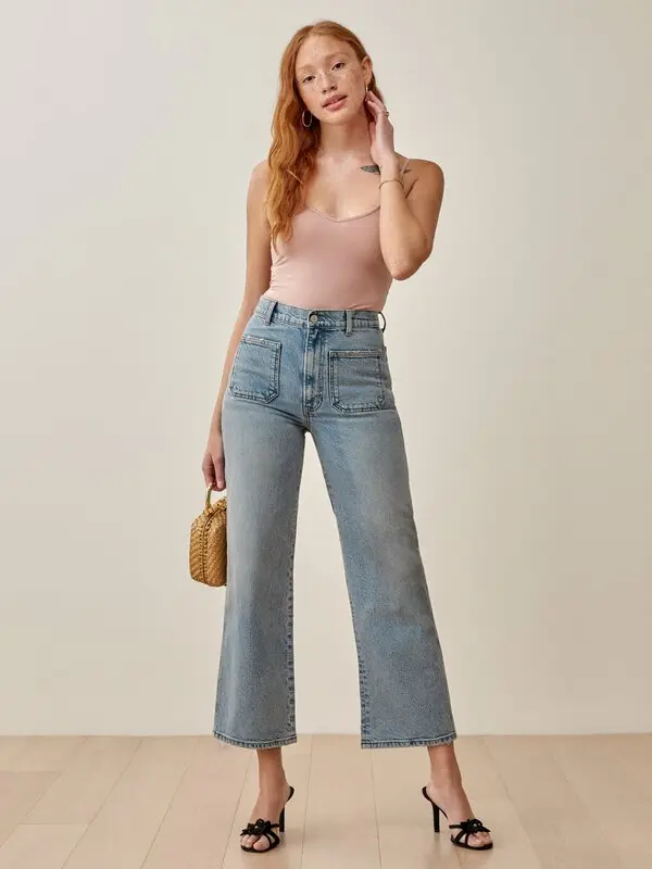 Reformation Alyssa Patch Pocket High Rise Wide Leg Jeans - Aden ...