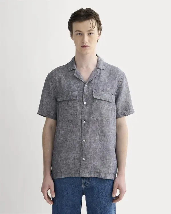 Everlane Resort Shirt In Linen - Navy Chambray