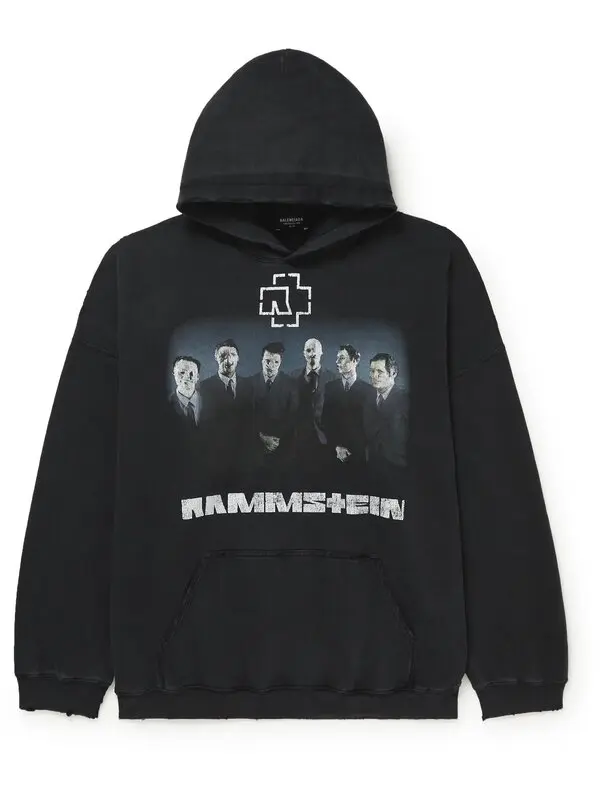 トップス BALENCIAGA RAMMSTEIN Hoodie Balenciaga Apple Music Distressed Printed Fleece-Back Cotton