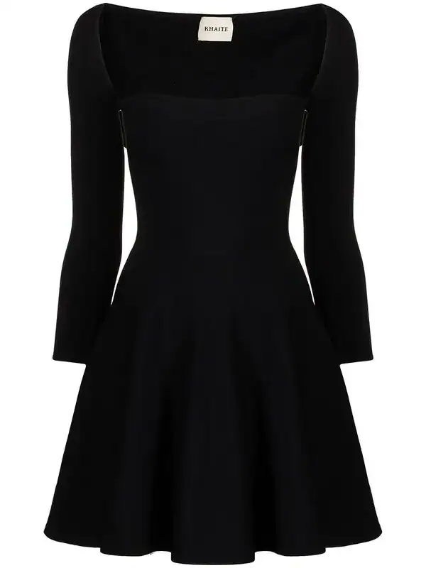 long sleeve square neck skater dress Women's Orange Fit And Flare Dress Long Sleeve Square Neck