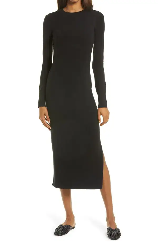 babysoft rib button front long sleeve sweater dress french connection Babysoft Rib Button Front Long Sleeve Sweater Dress (Women)