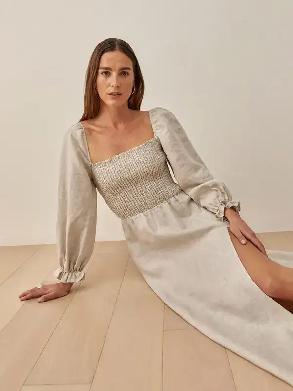 knee length dresses for ladies Women's Maxi Dress Cotton Linen Dresses Casual Dress Cotton Maxi Dress Basic Casual Vacation Daily Regular Fit Plain Long Sleeve Crew Neck Yellow Navy main image 1