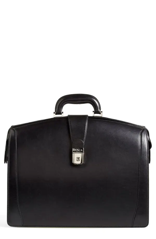 Bosca Triple Compartment Leather Briefcase - Black | Editorialist