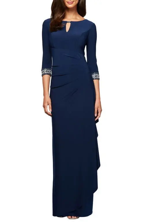 Alex Evenings Jeweled Cuff Column Gown - Cobalt