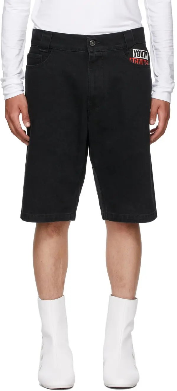 Raf Simons Denim Picture Patch Workwear Shorts In Black - 77