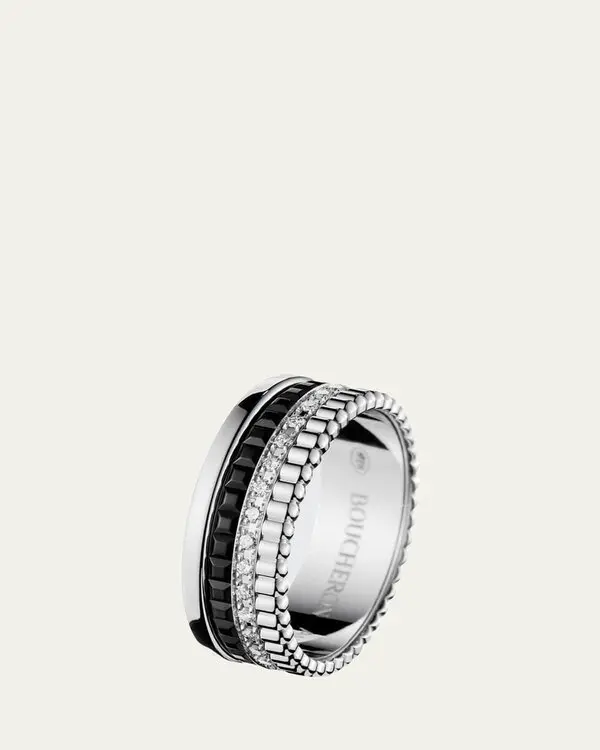 Boucheron Quatre Small Ring In With Diamonds And Black Pvd - White Gold