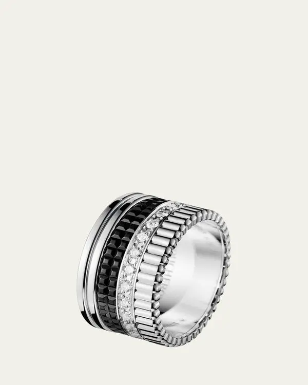 Boucheron Quatre Large Ring In With Diamonds And Black Pvd - White Gold