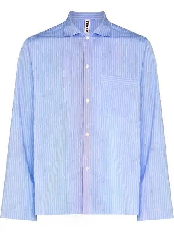 TEKLA Pinstriped Poplin Pajama Shirt
