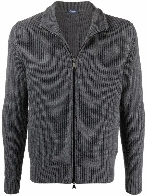 DRUMOHR Merino Wool Zip-up Cardigan - Grey