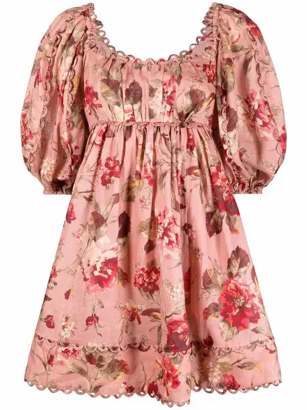 Zimmermann Floral-Print Empire-Waist Dress In Pink - 45% Off | Editorialist