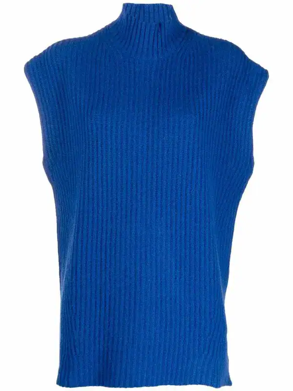Ganni Rib-Knit Oversized Vest In Blue 40% Off Editorialist