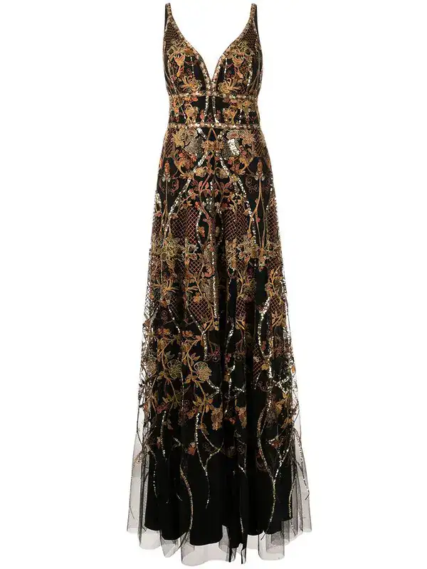 Marchesa Bead-Embellished Evening Dress In Black - 5% Off | Editorialist