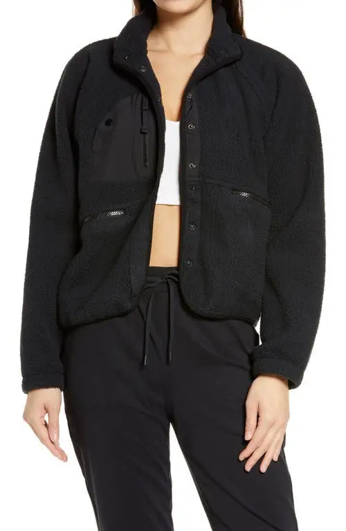 Free People Hit The Slopes Fleece Jacket - Black