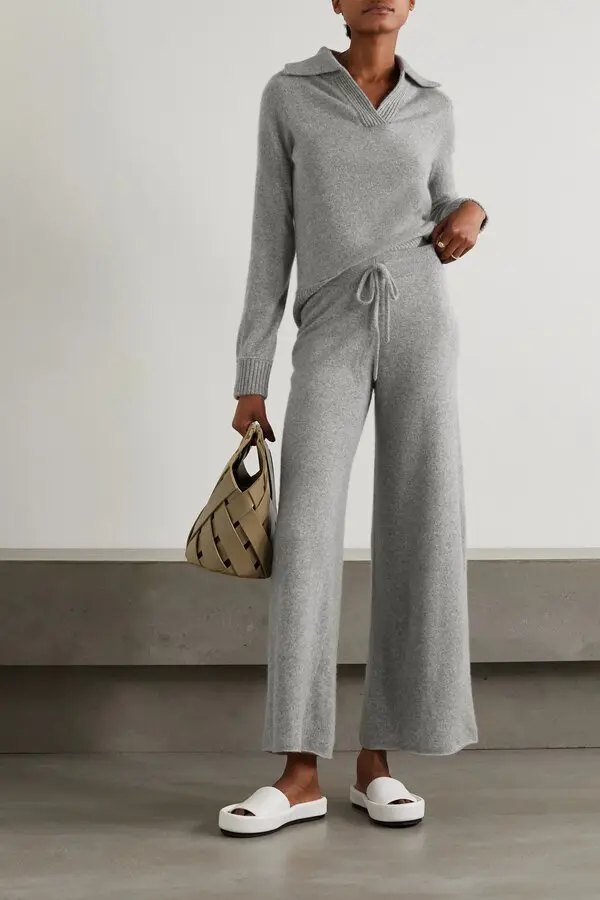 Madeleine Thompson Savognin Cashmere Wide-Leg Pants In Gray 70