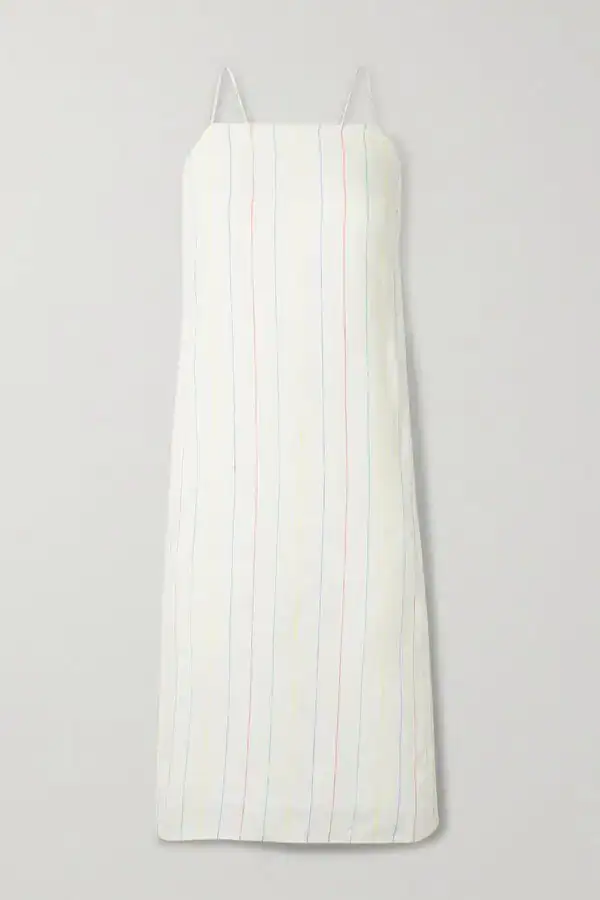 Alex Mill Rose Striped Linen Midi Dress In White - 60% Off | Editorialist