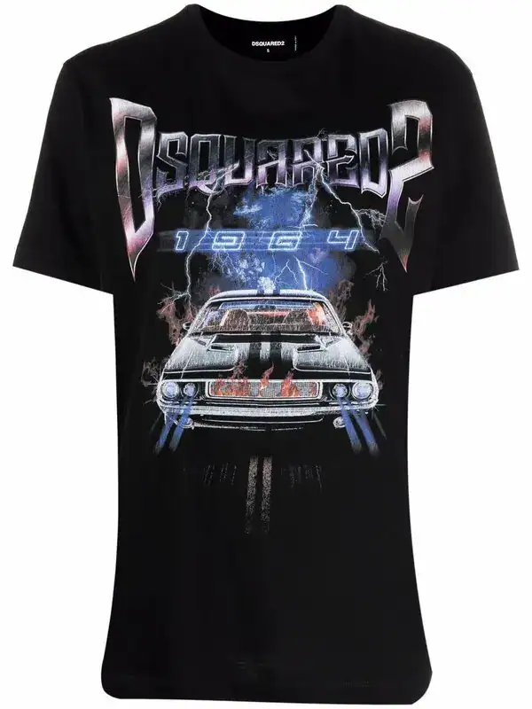 Dsquared2 1964 Car-Print Cotton T-Shirt In Black - 60% Off