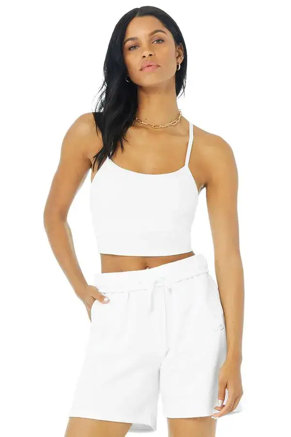 alo yoga ホワイト クロップドタンクトップ 白M Alo Yoga Aspire Cropped Cotton-Blend Tank Top White/Black - SS25 - US