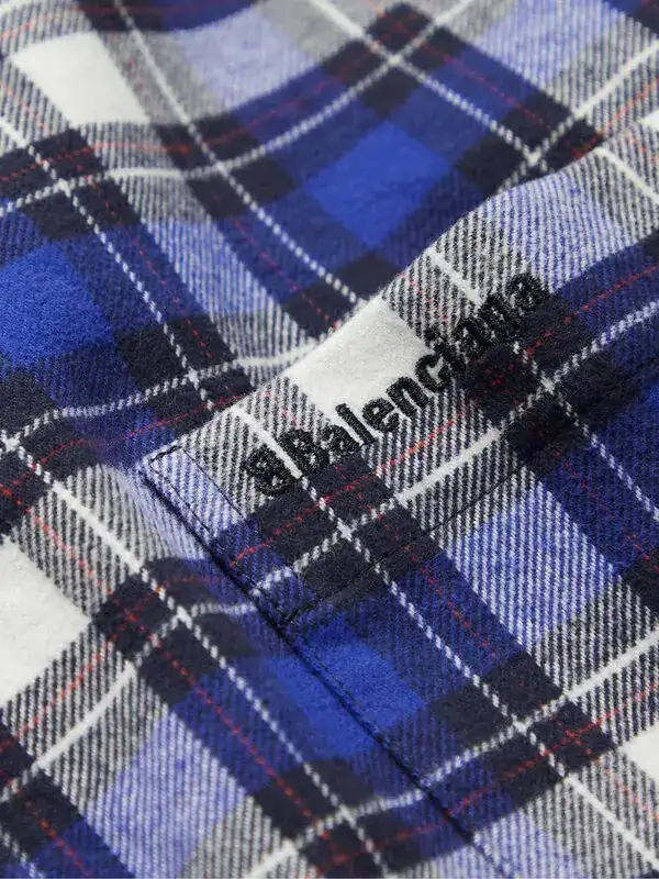 Balenciaga Padded Logo-Embroidered Checked Cotton-Flannel