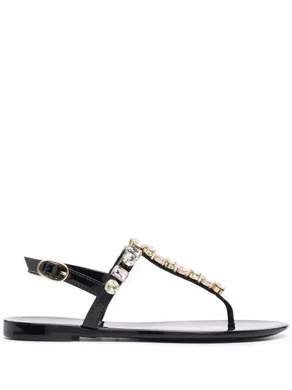 Stuart Weitzman Jaide Gem Jelly Flat Sandals In Black 37% Off