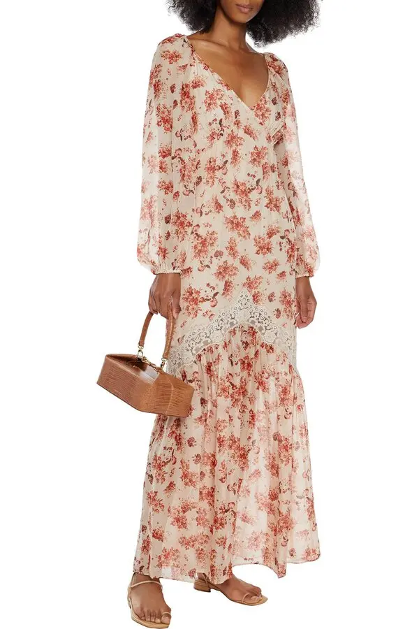 Cami Nyc Francie Lace-Trimmed Floral-Print Silk-Chiffon Maxi Dress In  Neutral - 55% Off | Editorialist