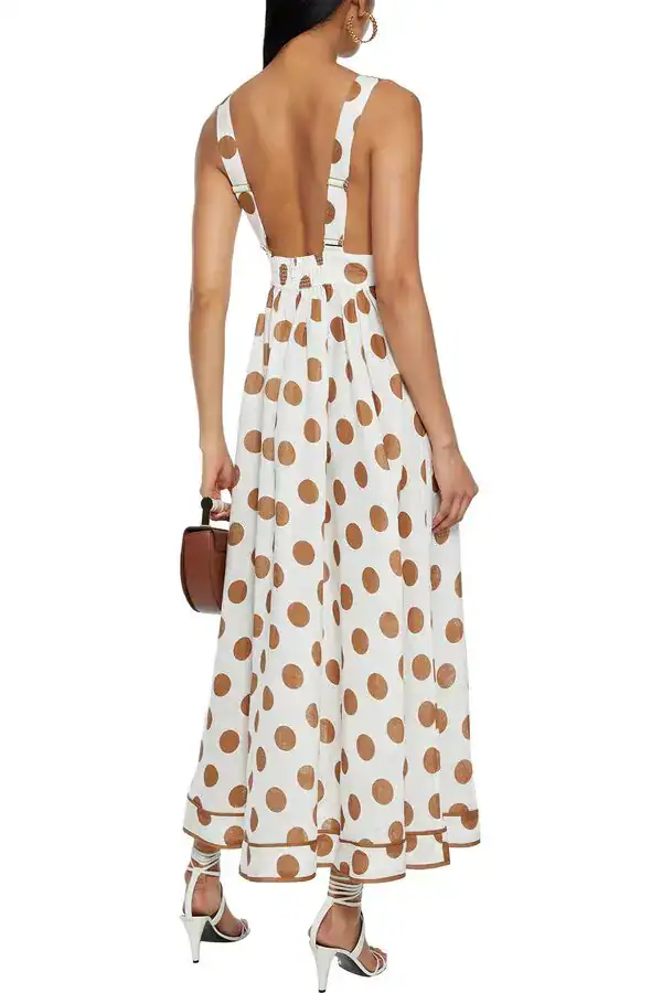 Zimmermann Empire Bow-Detailed Polka-Dot Linen Maxi Dress Size In Off-White  - 45% Off | Editorialist