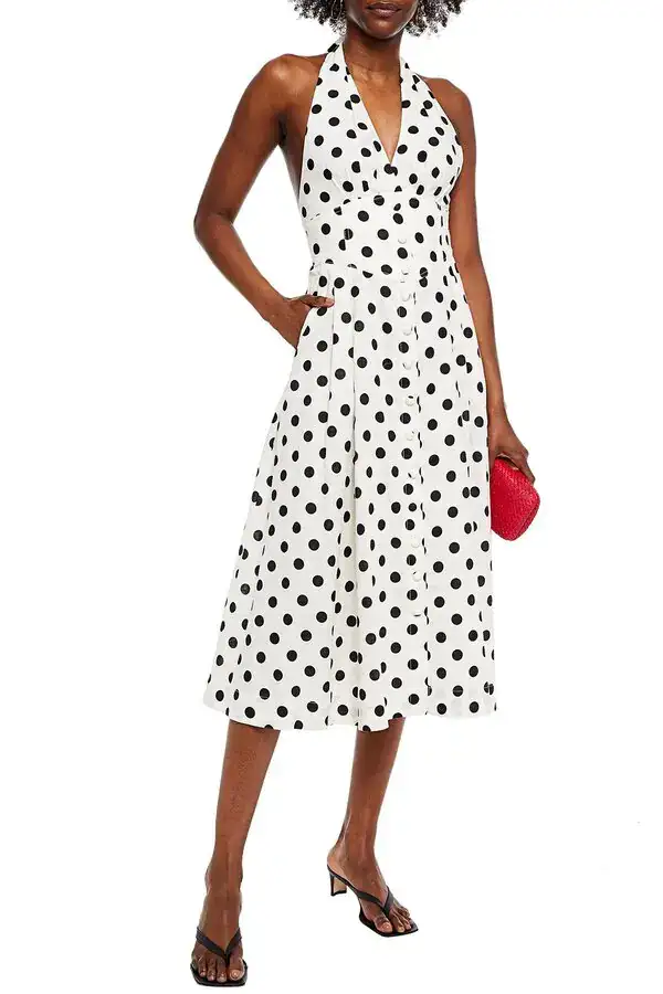 Zimmermann Bellitude Polka-Dot Linen And Cotton-Blend Halterneck Midi Dress  Size In Off-White - 40% Off | Editorialist