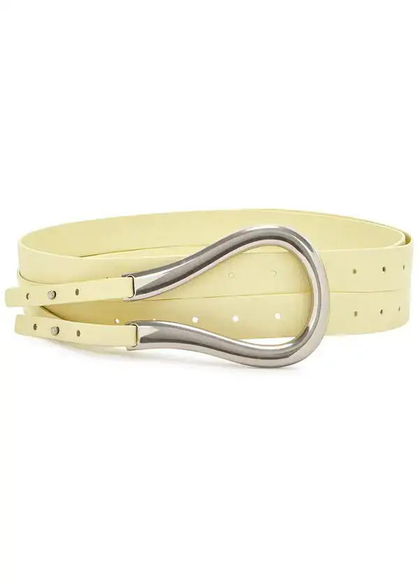 Bottega Veneta Pale Yellow Leather Belt - Camel | Editorialist display picture 3