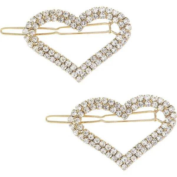 Ettika Crystal Heart Barrettes - Gold