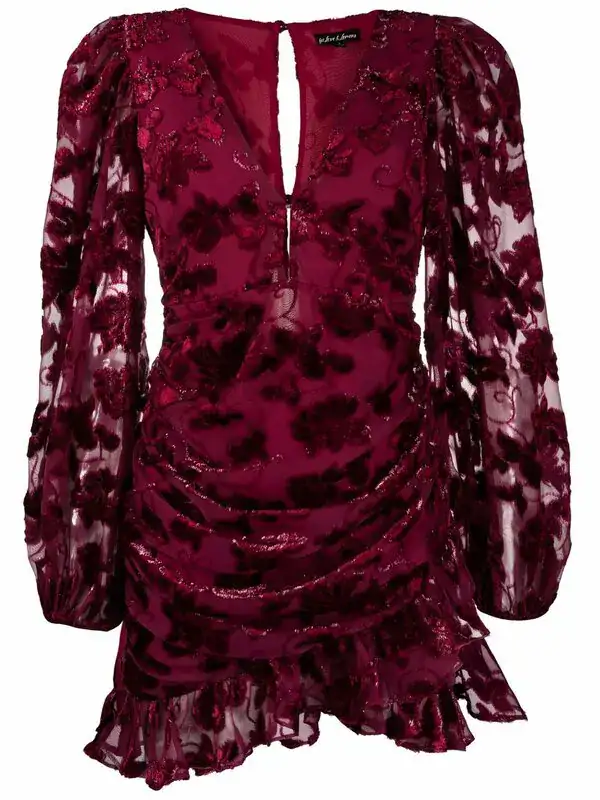 For Love & Lemons Velvet Floral-Print Ruched Mini Dre In Red - 31% Off |  Editorialist