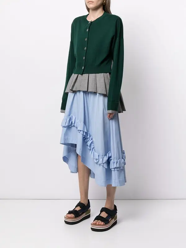 Enfold Layered Ruffle-Hem Knitted Cardigan In Green - 24