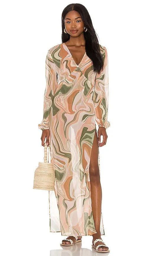 Beach Riot Adele Coverup In Tan,Green - Marble | Editorialist