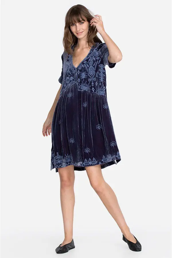 Johnny Was Dylan Velvet Asymmetrical Tunic Dress - Blue | Editorialist