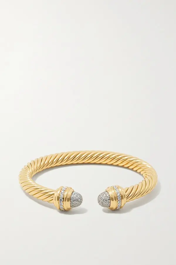 David Yurman Cable Cuff With Diamonds - Gold