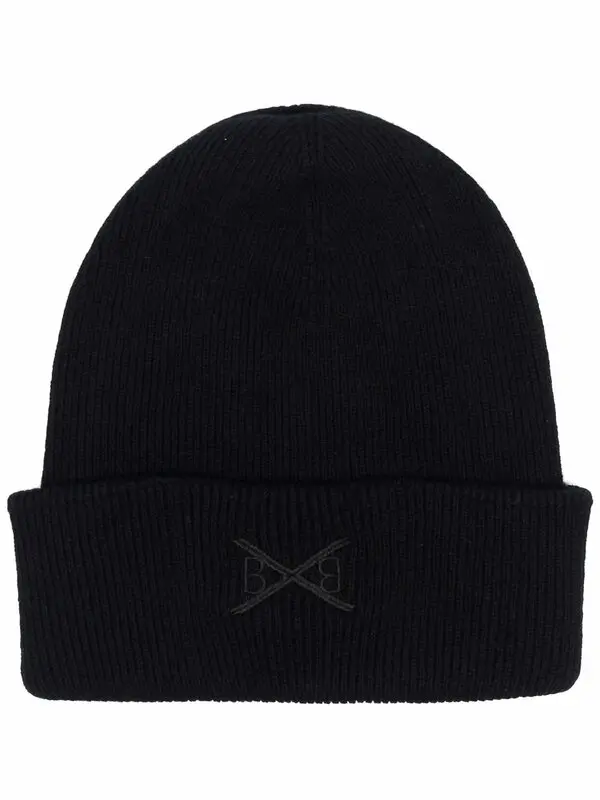 BARRIE Embroidered Logo Cashmere Beanie - Black