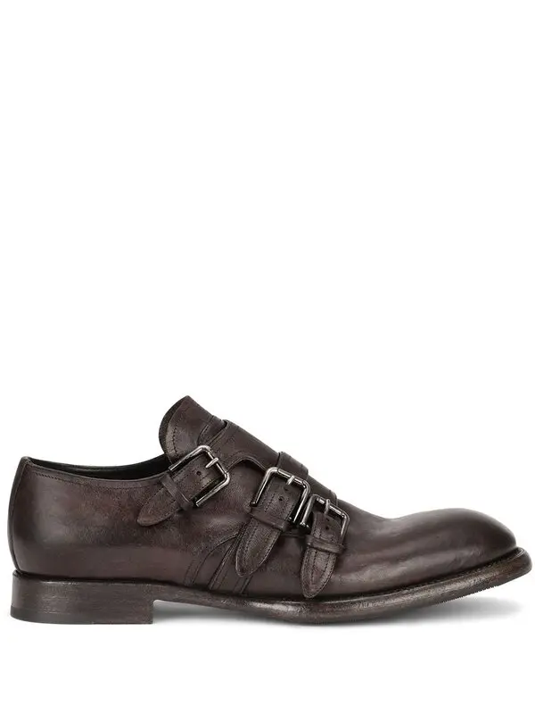Dolce & Gabbana Distressed-Effect Monk Strap Shoes In Brown  display picture 1