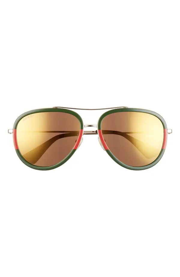 Gucci 57mm Aviator Sunglasses In Endura Gold/ Green-Red/ Gold 50 - Main Image