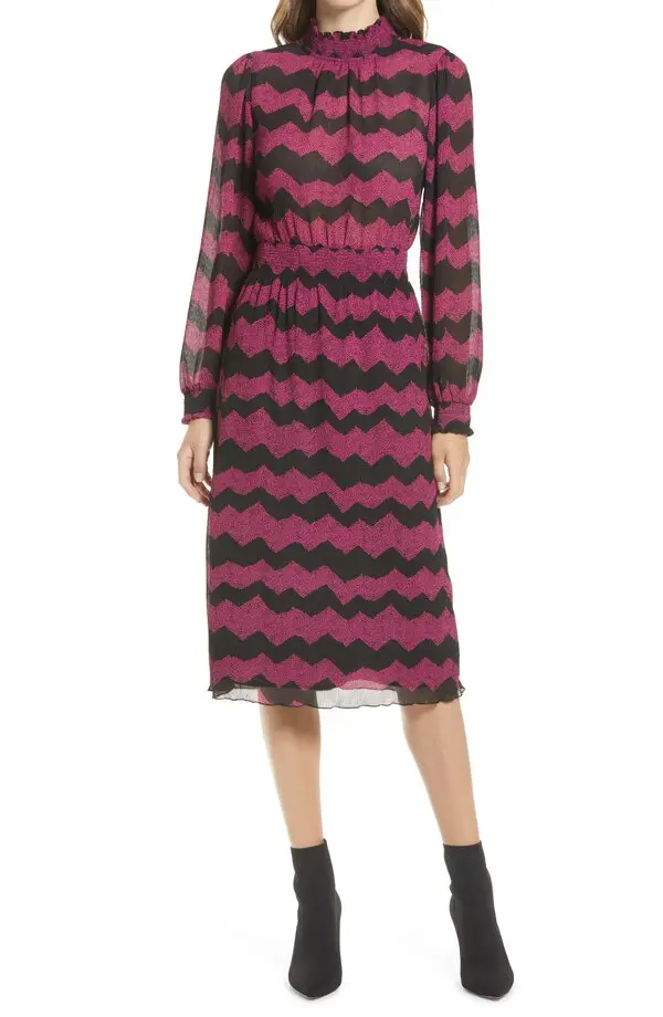 open lace back dress Pink and Black Chevron Pattern Print Short Sleeve Maxi Dress main image 0