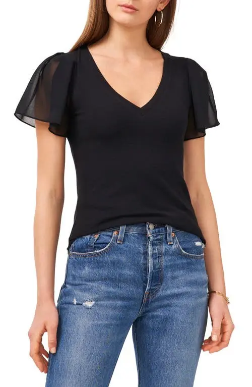 1.State Flutter Sleeve Rib Knit T-shirt - Rich Black