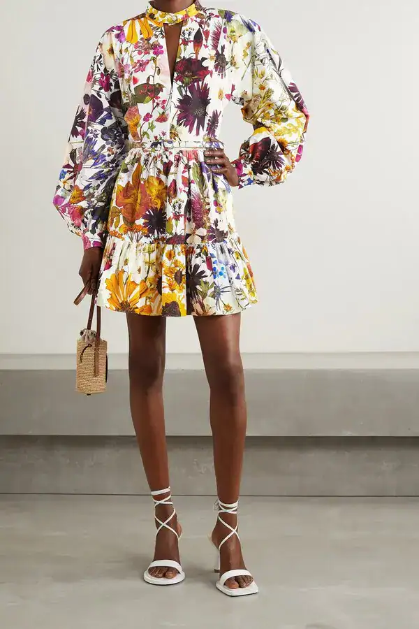 Oscar De La Renta Belted Floral-Print Cotton-Blend Poplin Mini Dress In  White - 30% Off | Editorialist