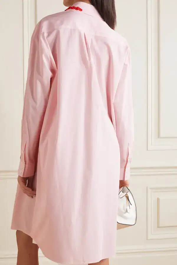 Simone Rocha Oversized Bead-Embellished Striped Cotton-Poplin Shirt Dress  In Pink - 60% Off | Editorialist